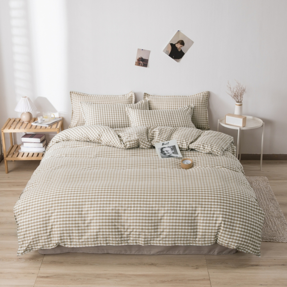 Parure de lit beige à carreaux - Ma Parure